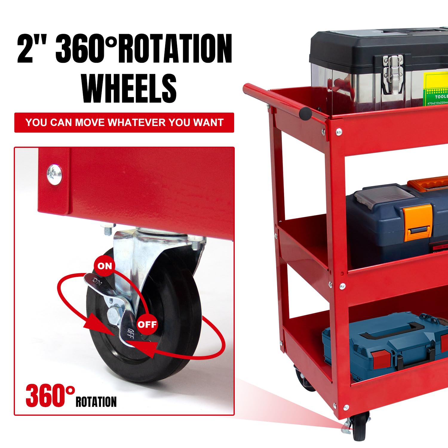 Snapklik.com : 3-Tier Service Cart 400 Lbs Capacity Metal Cart On ...