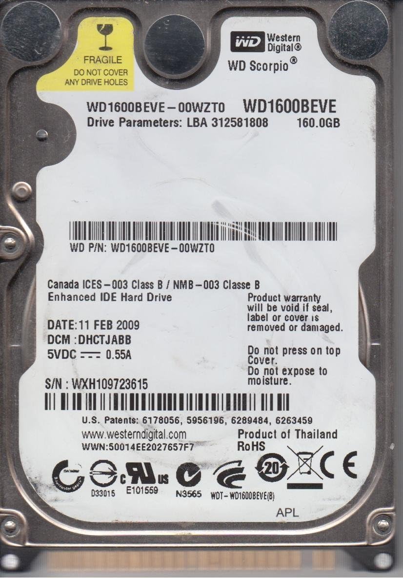 Amazon.com: WD1600BEVE-00WZT0, DCM DHCTJABB, Western Digital 160GB IDE ...
