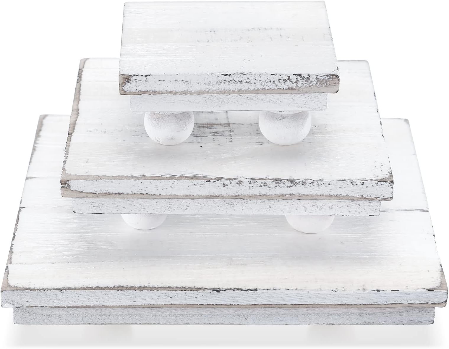 Amazon.com: Chunful Set of 3 Square Wood Risers - White Rustic Pedestal ...