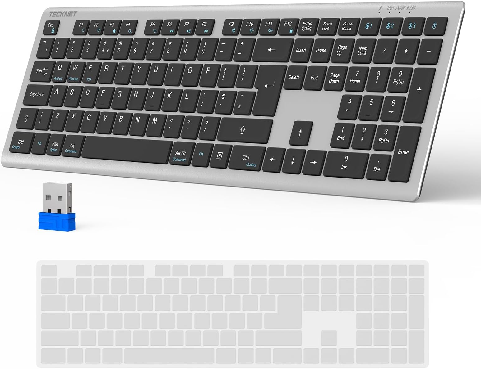 TECKNET Wireless Keyboard, Rechargeable 2.4GHz USB Bluetooth Keyboard ...