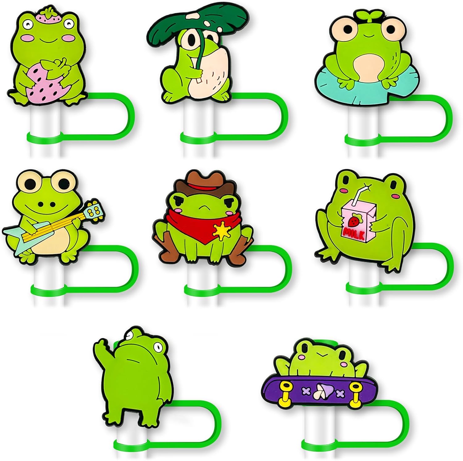 Amazon.com: 8Pcs Frog Straw Cover for Cup, 10mm Silicone Drinking Straw ...