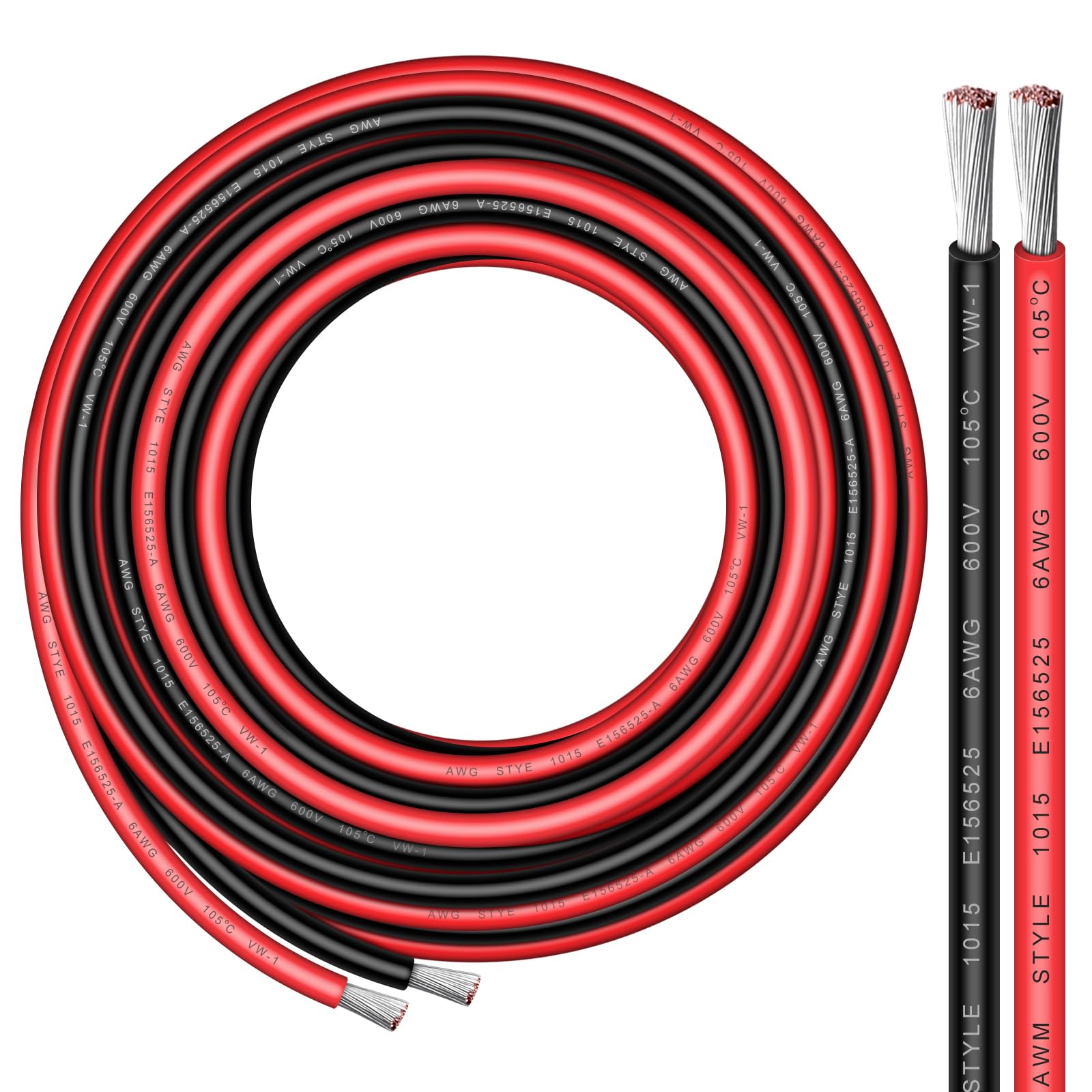 Snapklik.com : 6 Gauge Wire - 30 FT Red & 30 FT Black 6 Gauge Tinned ...