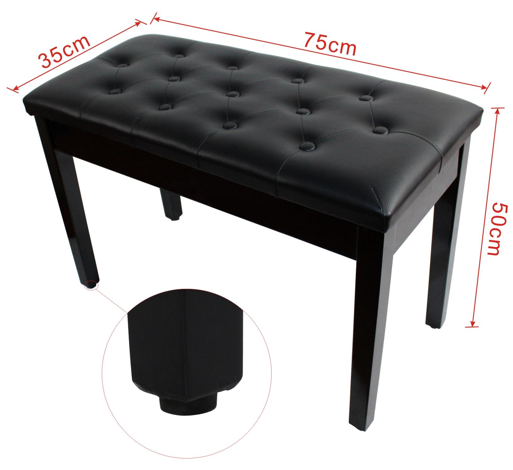 Snapklik.com : YMC Black Ebony Wood Leather Piano Bench Padded Double ...