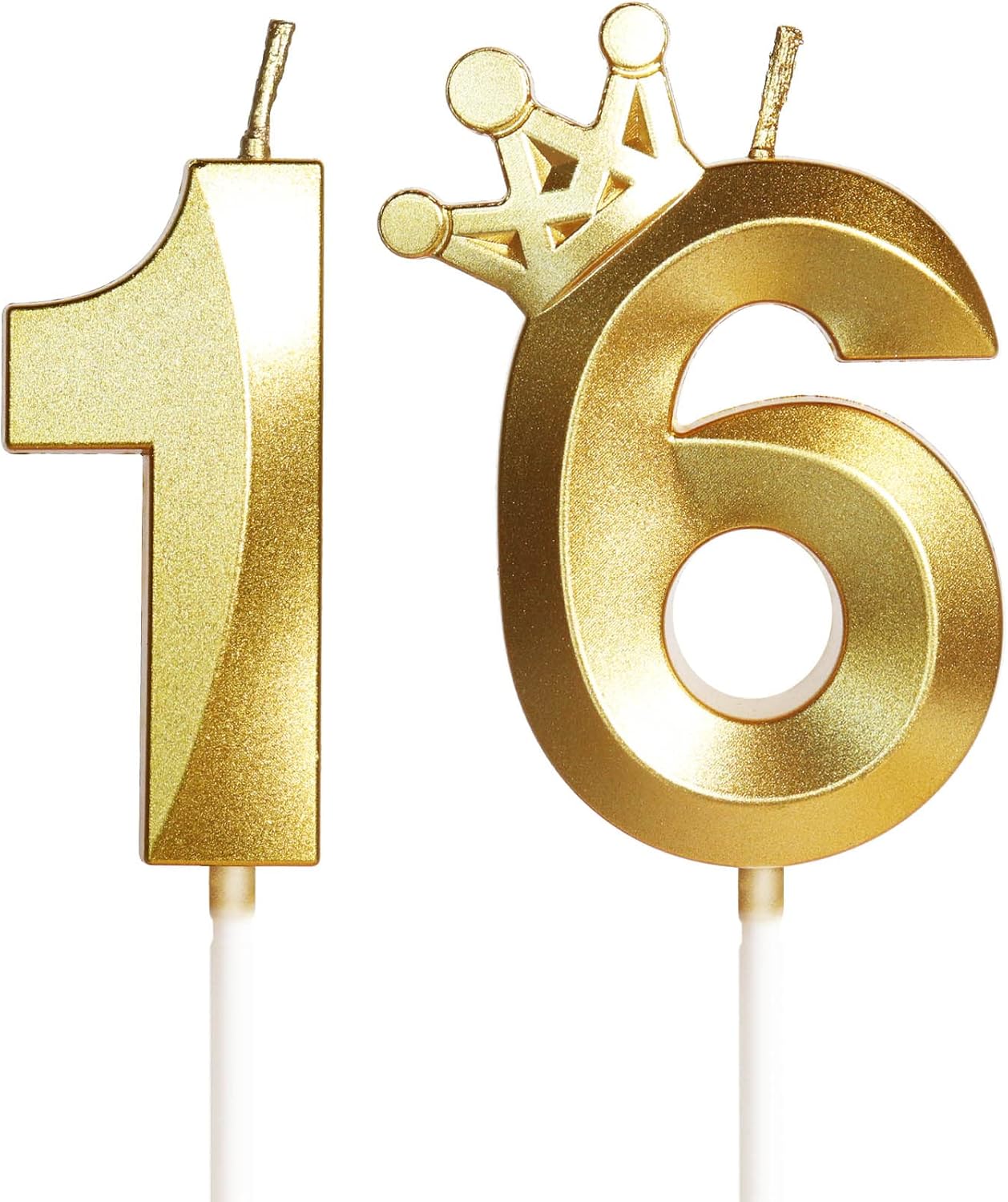 Amazon.com: 16th Birthday Candles for Cake, Number 16 Gold Candles with ...