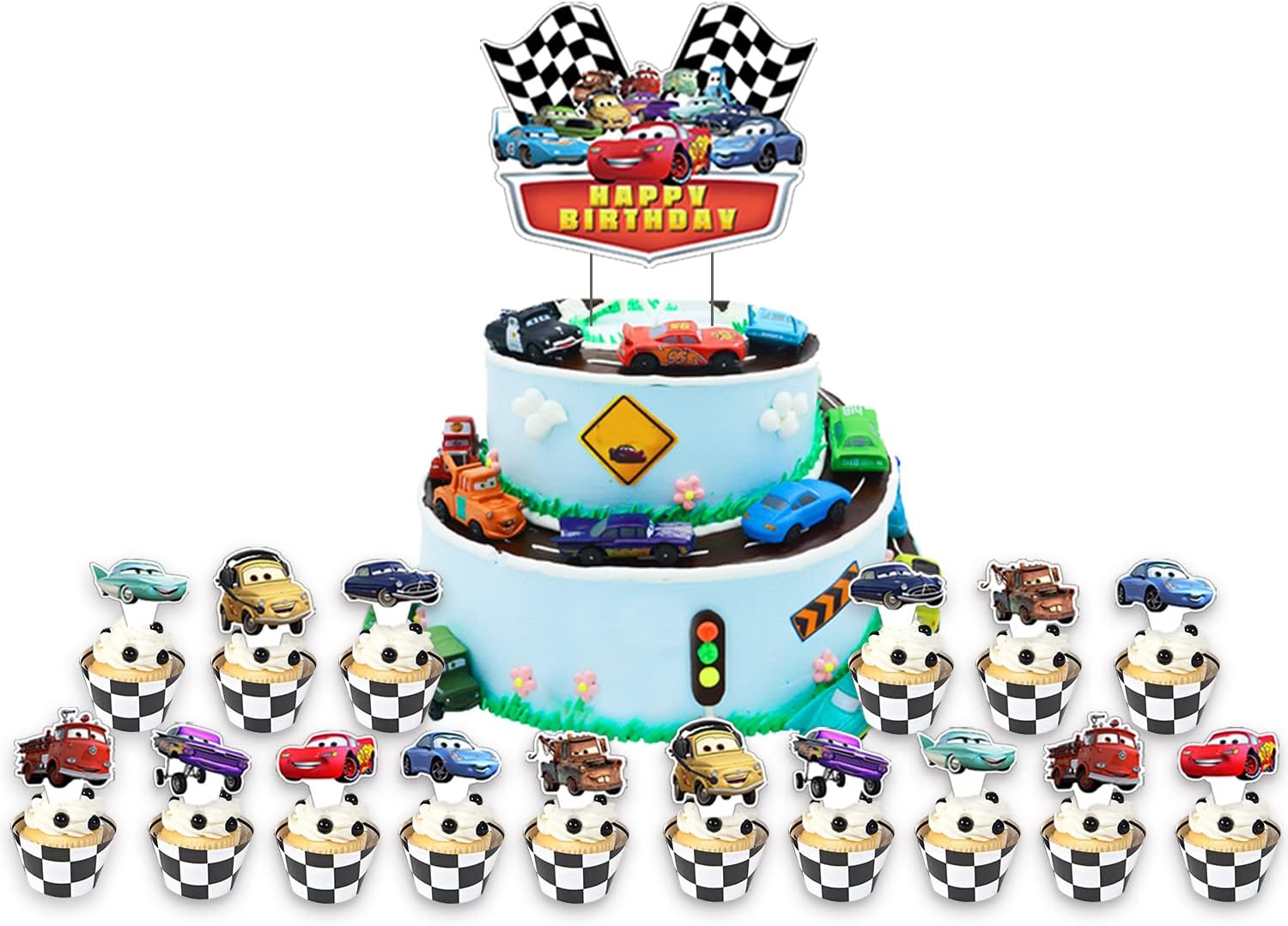 Buy Cars Lightning McQueen Cake Topper and Cup Cake Topper for Kids ...