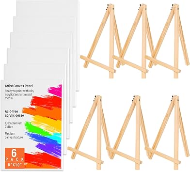 Amazon.com: Canvas Boards with Easel for Painting 6 Pack 8 x 10 Inch ...
