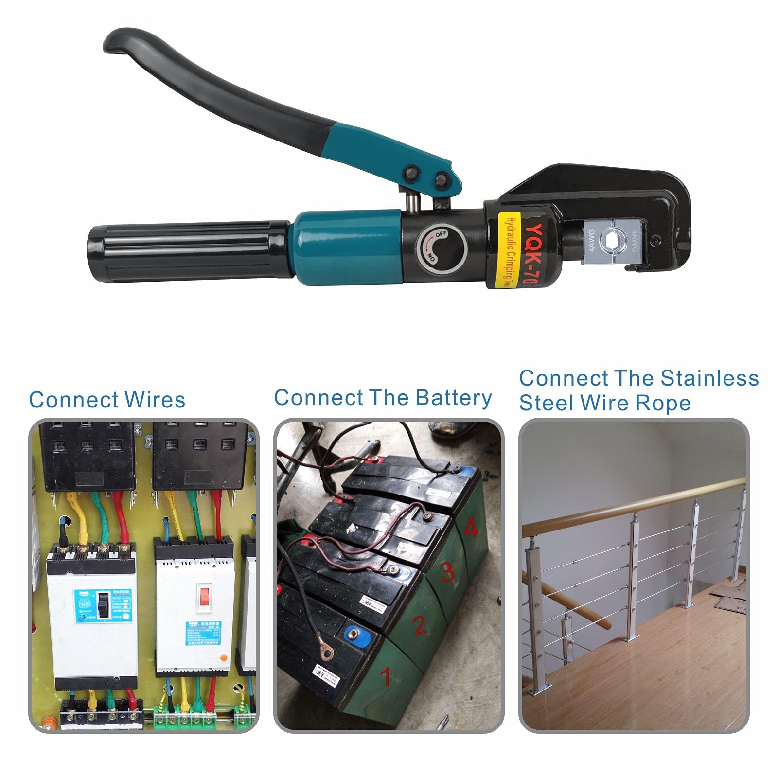 Hand Operated Hydraulic Crimping Tool Range 12 AWG-2/0 AWG for Cable ...