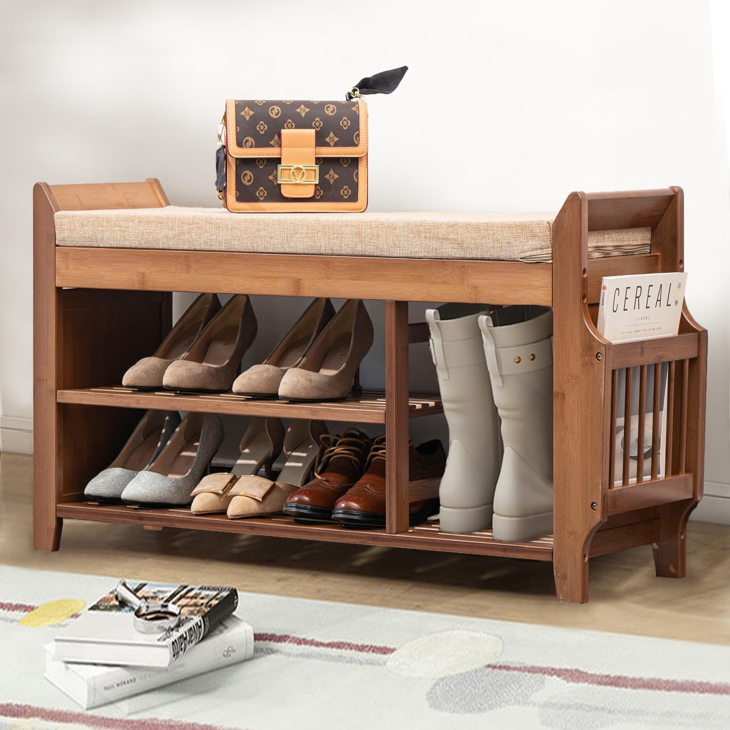 Amazon.com: DOUSY Shoe Storage Bench for Entryway, Bamboo Entryway ...