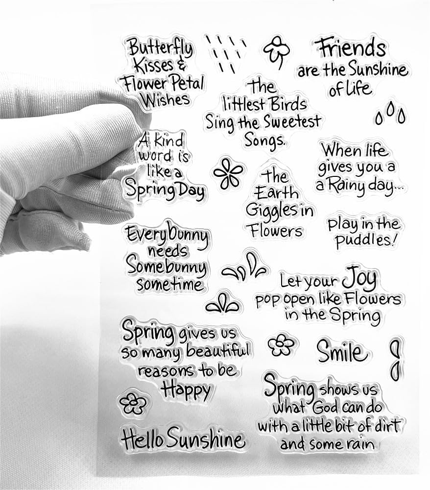 Amazon.com: Spring Rain Flowers Greeting Words Clear Stamps with ...