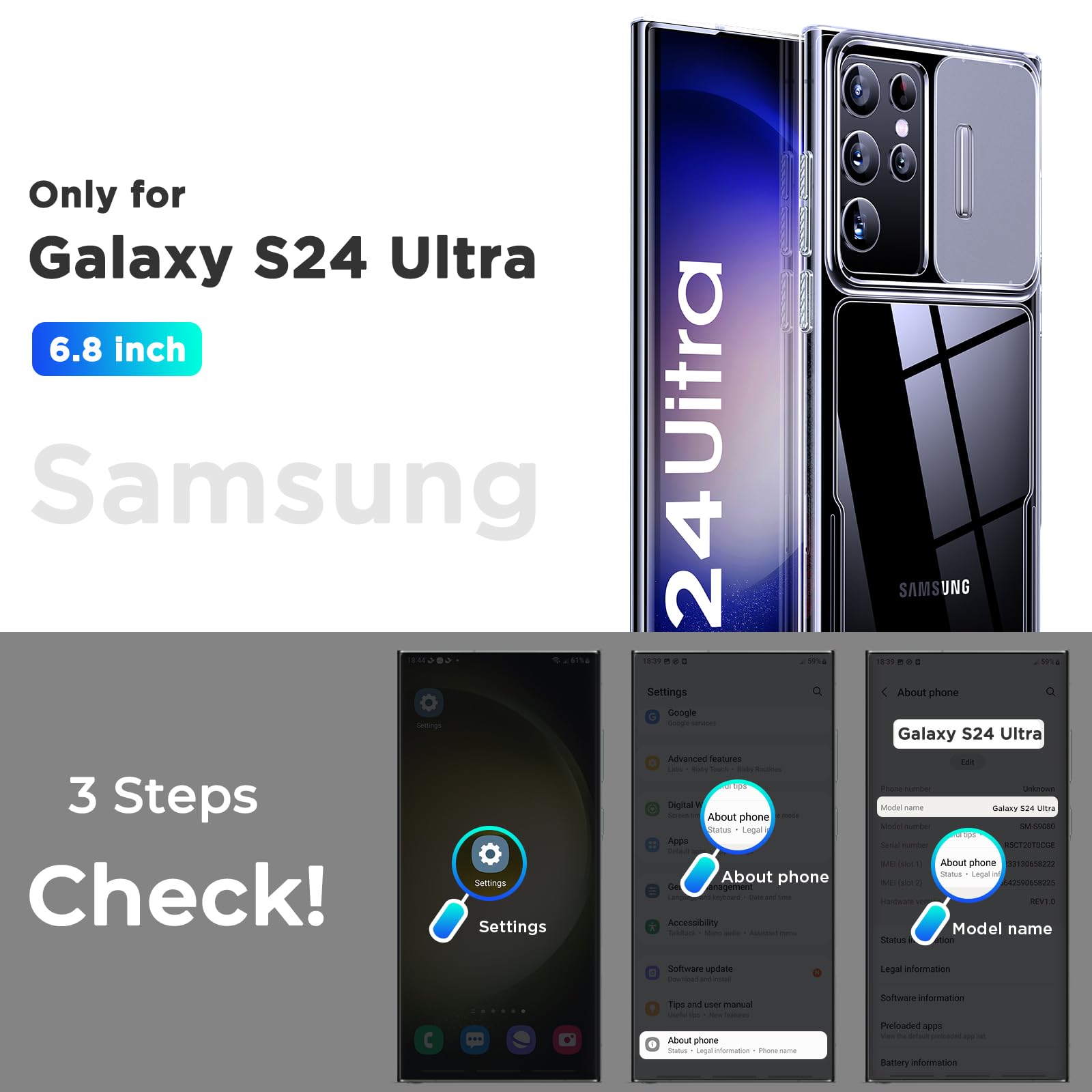 Simtect for Samsung Galaxy S24 Ultra Case with Camera Cover, [Non-Yellowing] [Military Drop ...