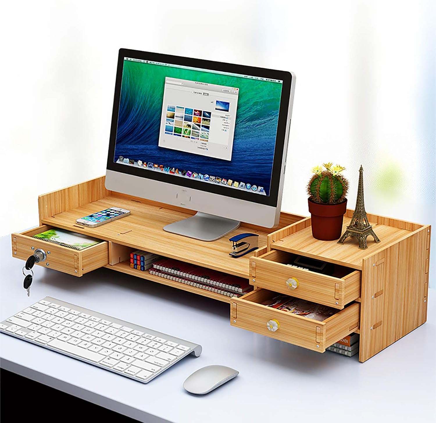 Amazon.com: EseMiee Wood Desk Organizer Stand,Computer Desktop Monitor ...