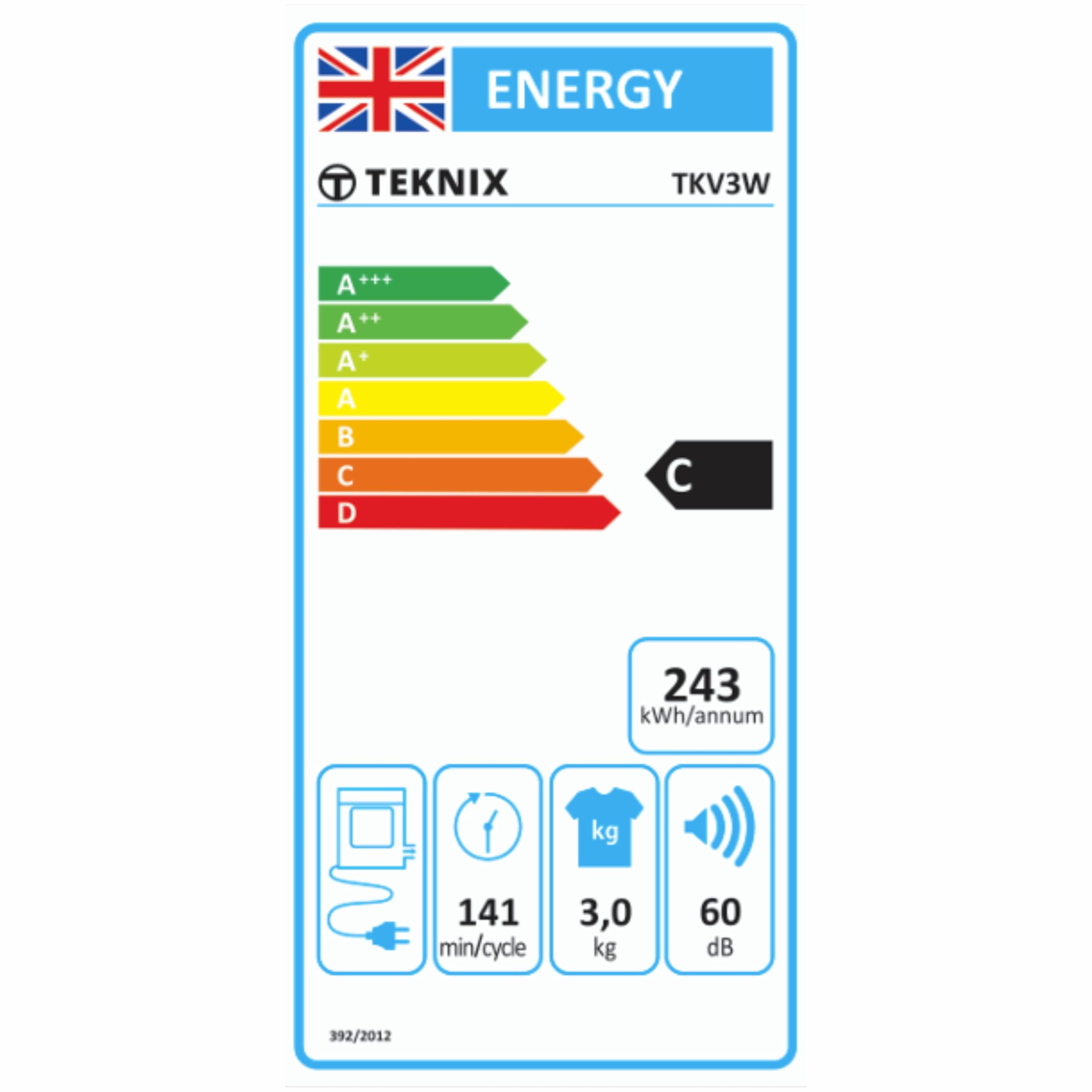 Teknix TKV3W Compact Freestanding 3kg Vented Mini Dryer - 3 Heating ...