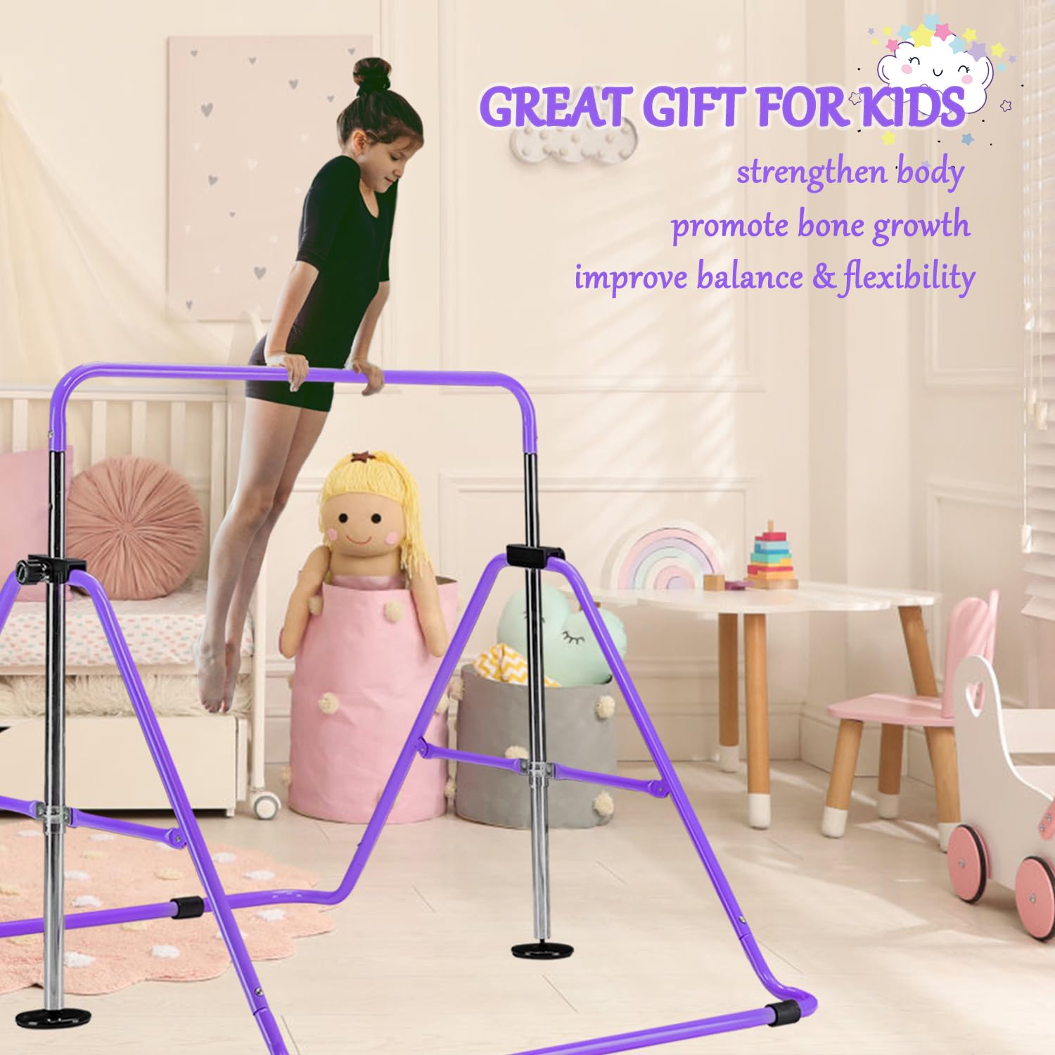 Oneofics Gymnastics Bar, Kids Gymnastic Bar Home Use, Foldable and ...