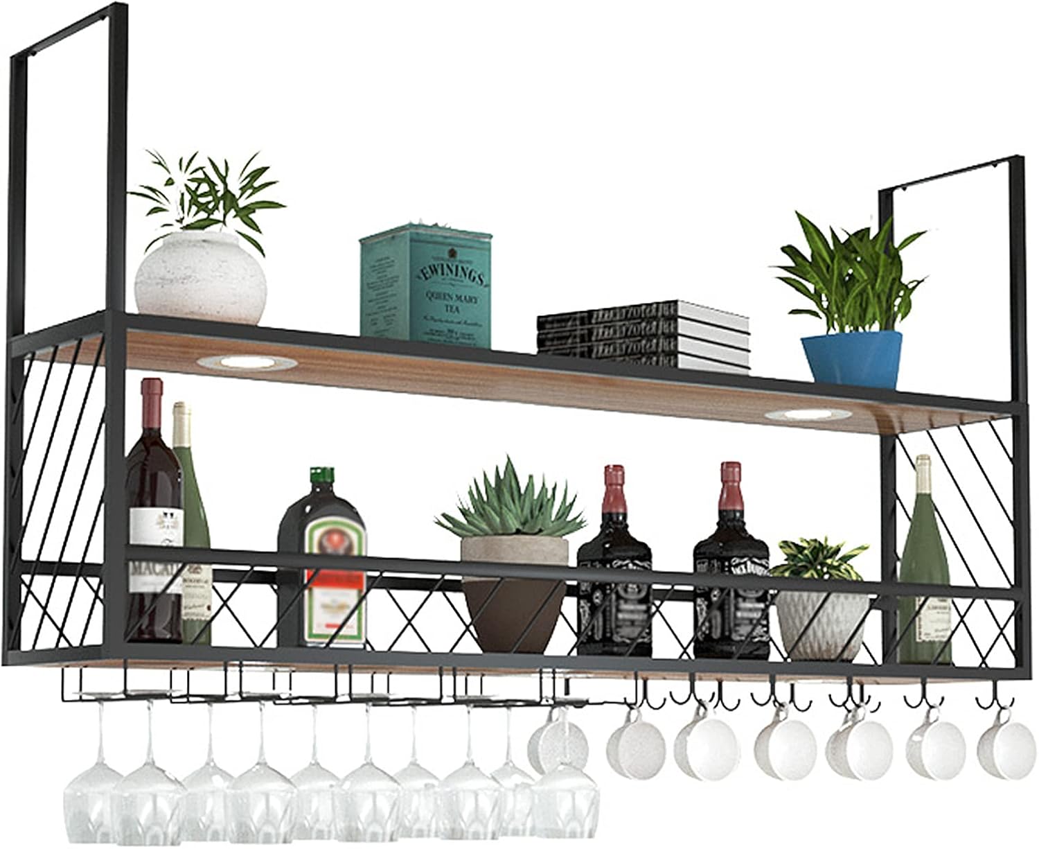 Metal Ceiling Bar Wine Glass Rack - 2-Layer Wall Mounted Industrial ...
