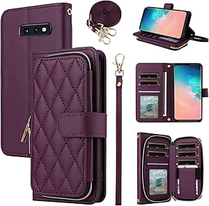Amazon.com: Furiet Argyle Wallet Case for Samsung Galaxy S10e with Wrist Strap Shoulder Strap, 9 ...
