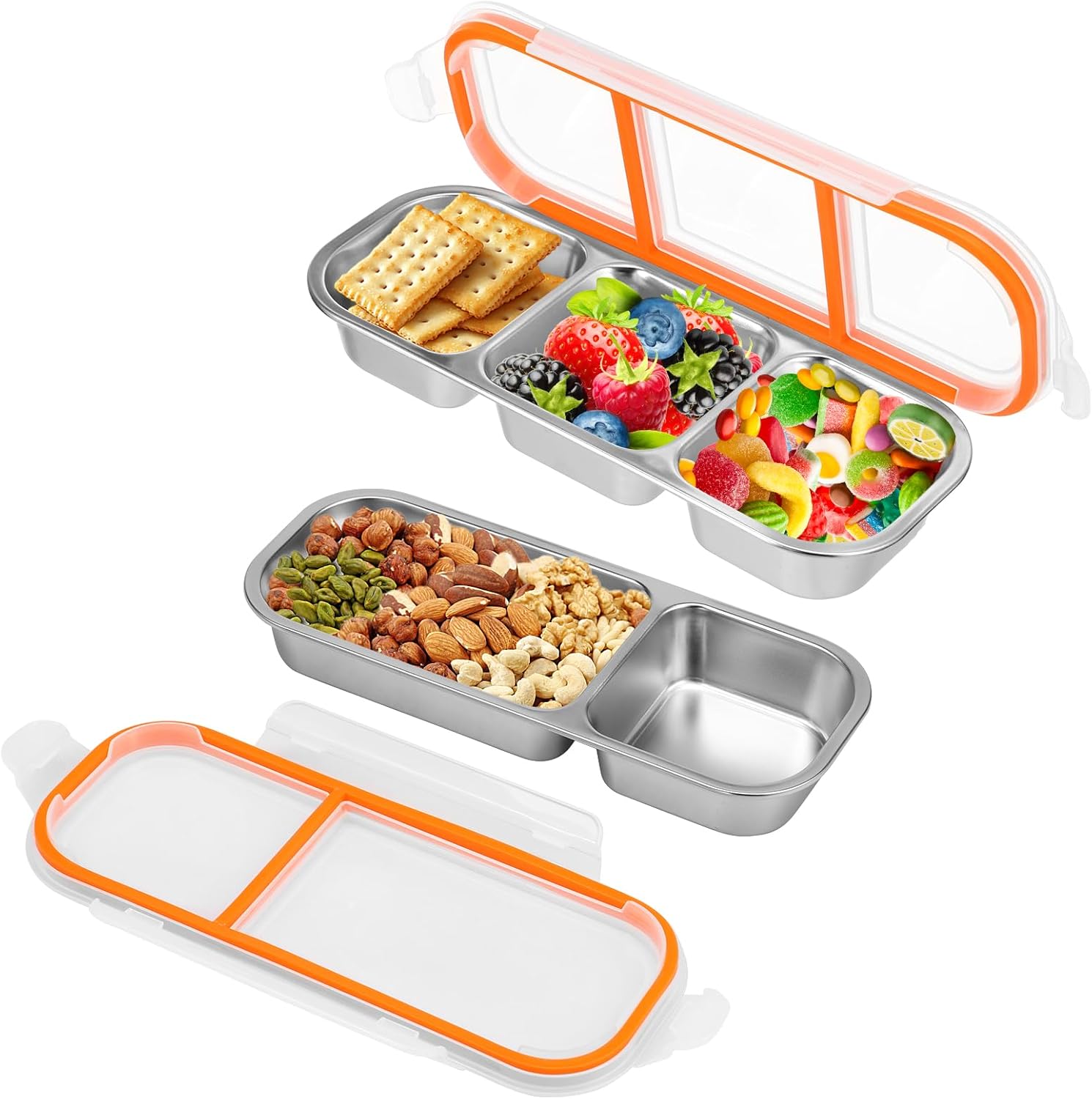 2Pcs Stainless Steel Snack Container with Compartment Reusable Snack ...