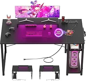 armocity 47 Gaming Computer Desk with LED Lights, Power Outlet and USB ...