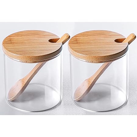 Amazon.com | FANTESTICRYAN 2 PCS Clear Glass Condiment Canister Pots ...