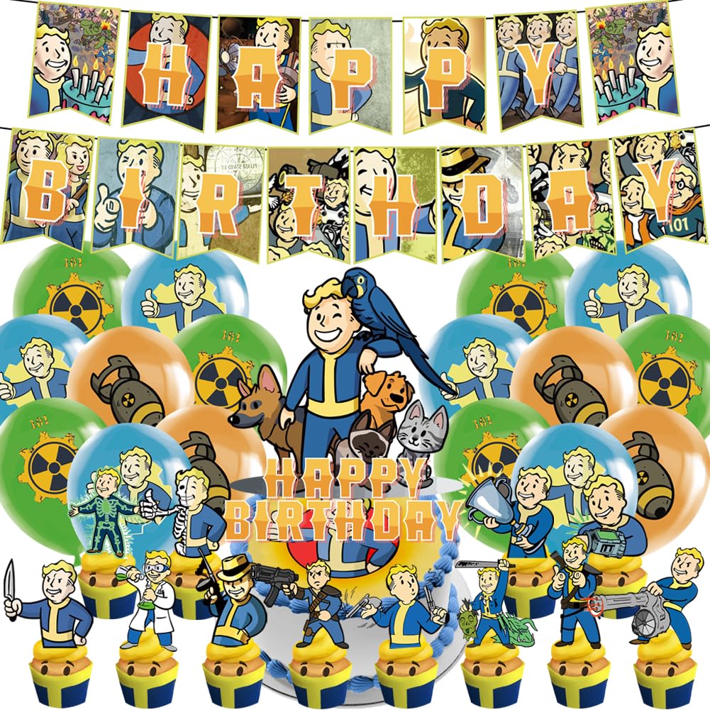 Fall-out Game Birthday Party Decorations,44PCS Vault Boy Birthday Party Supplies, Included Happy ...