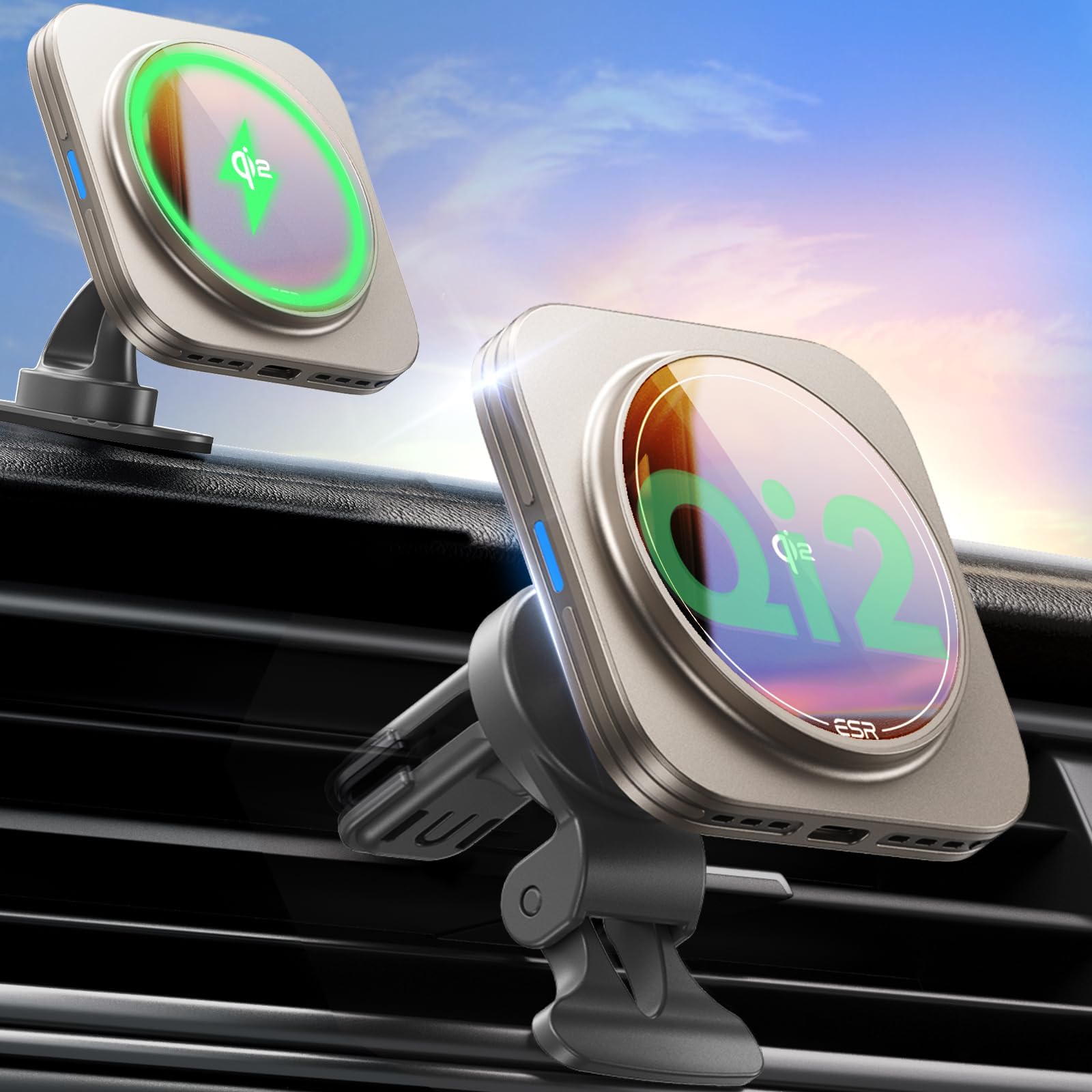 Amazon.com: ESR Titanium MagSafe Car Mount Charger, Qi2-Certified 15W ...