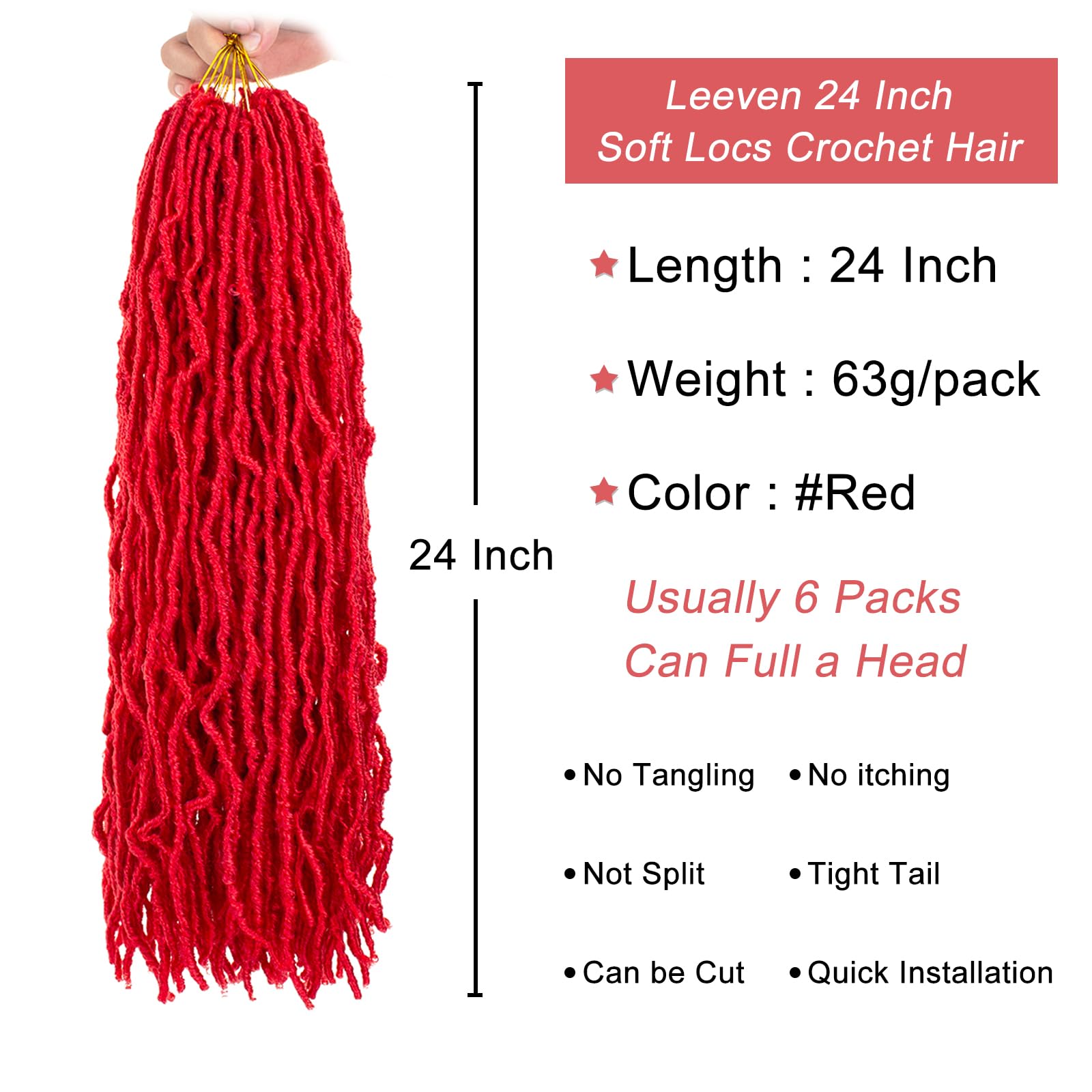Snapklik.com : Red Soft Locs 24 Inch 6 Packs Distressed Faux Locs ...
