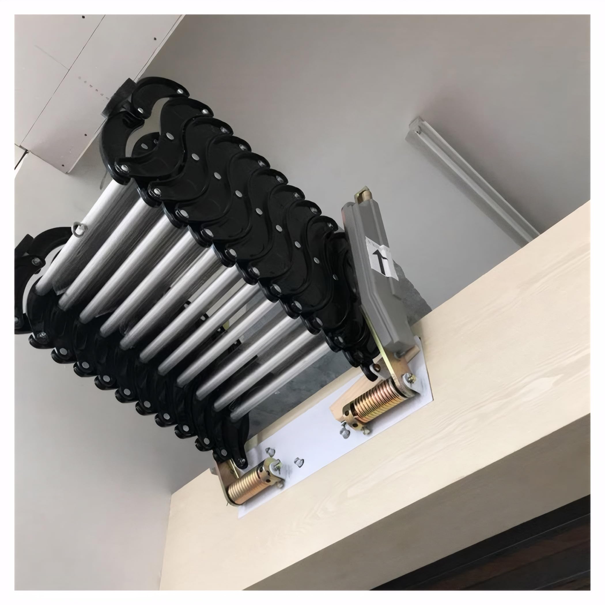 Black Folding Ladder Extension Loft Stairs Narrow Wall Mounted Attic ...