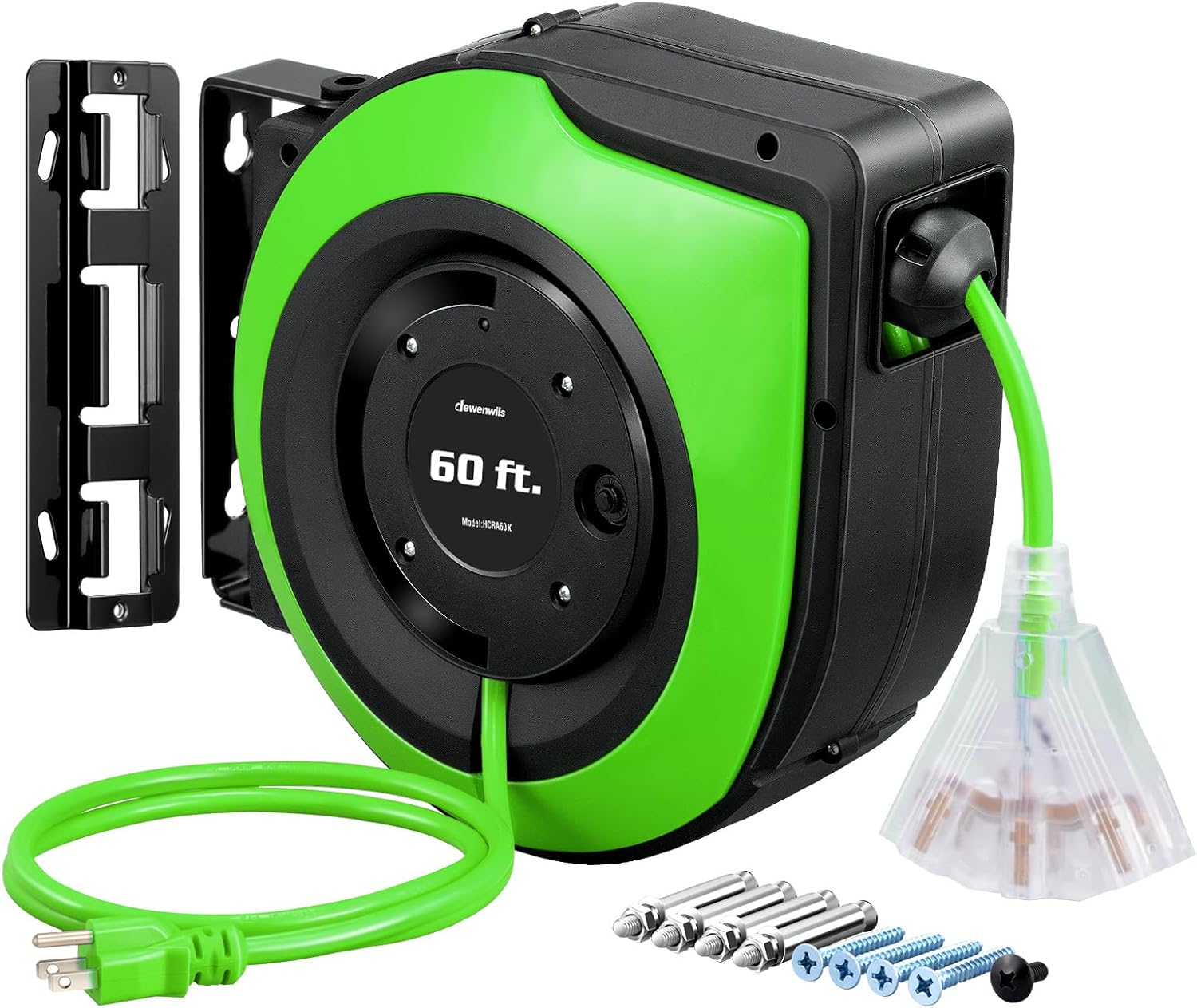 DEWENWILS Retractable Cord Reel, 60FT Heavy Duty Extension Cord, 12AWG ...