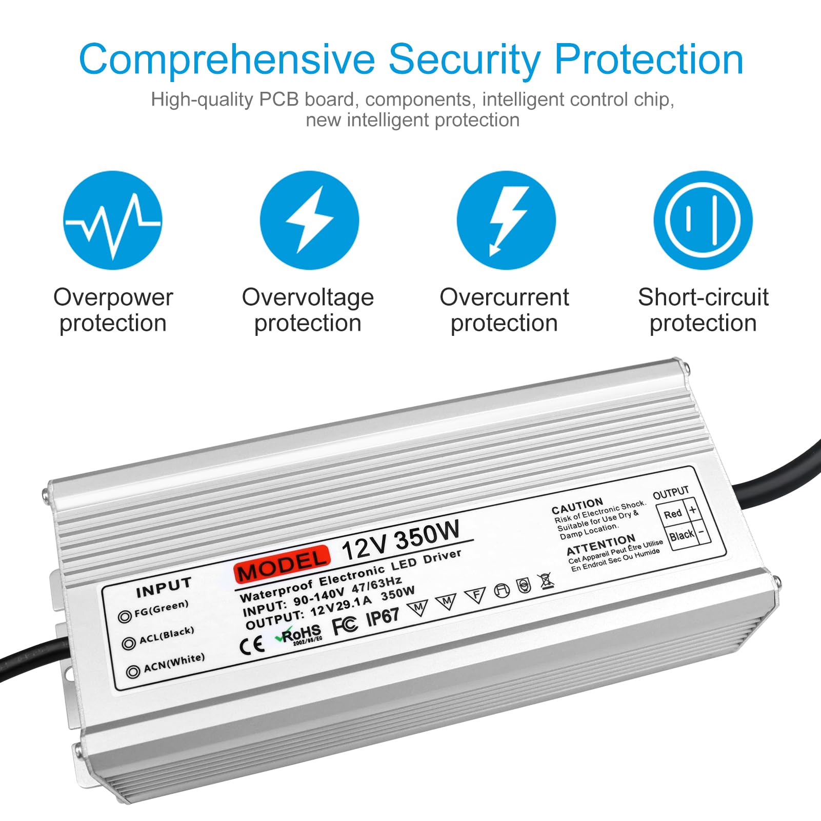 Snapklik.com : 12V 350W IP67 Waterproof Outdoor Power Supply, AC 110 ...