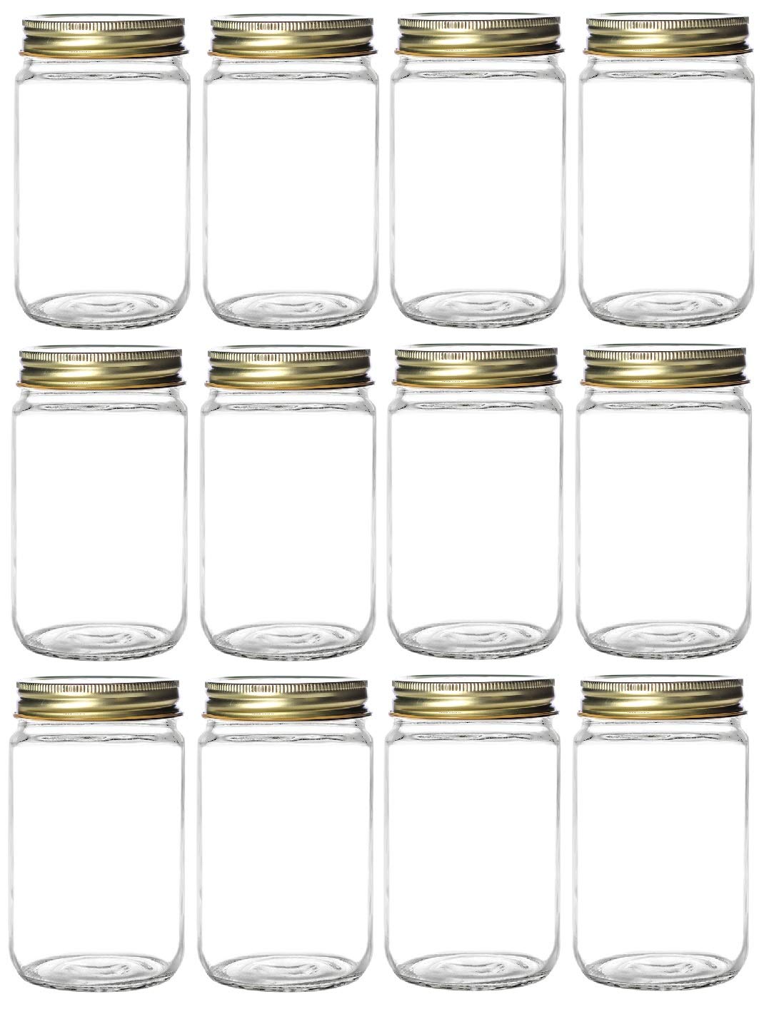 Amazon.com: Nakpunar 12 pcs 12 oz Mason Jars with Gold Lids - Made in ...