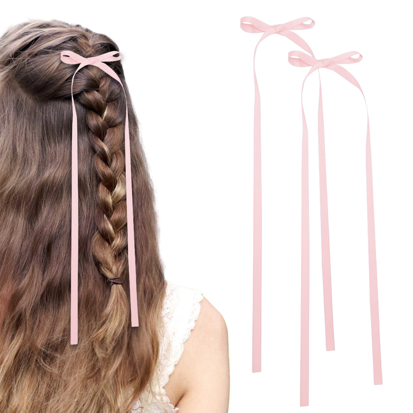 Amazon.com : 2 PCS Light Pink Hair Clips with Tassel Satin Ribbon ...