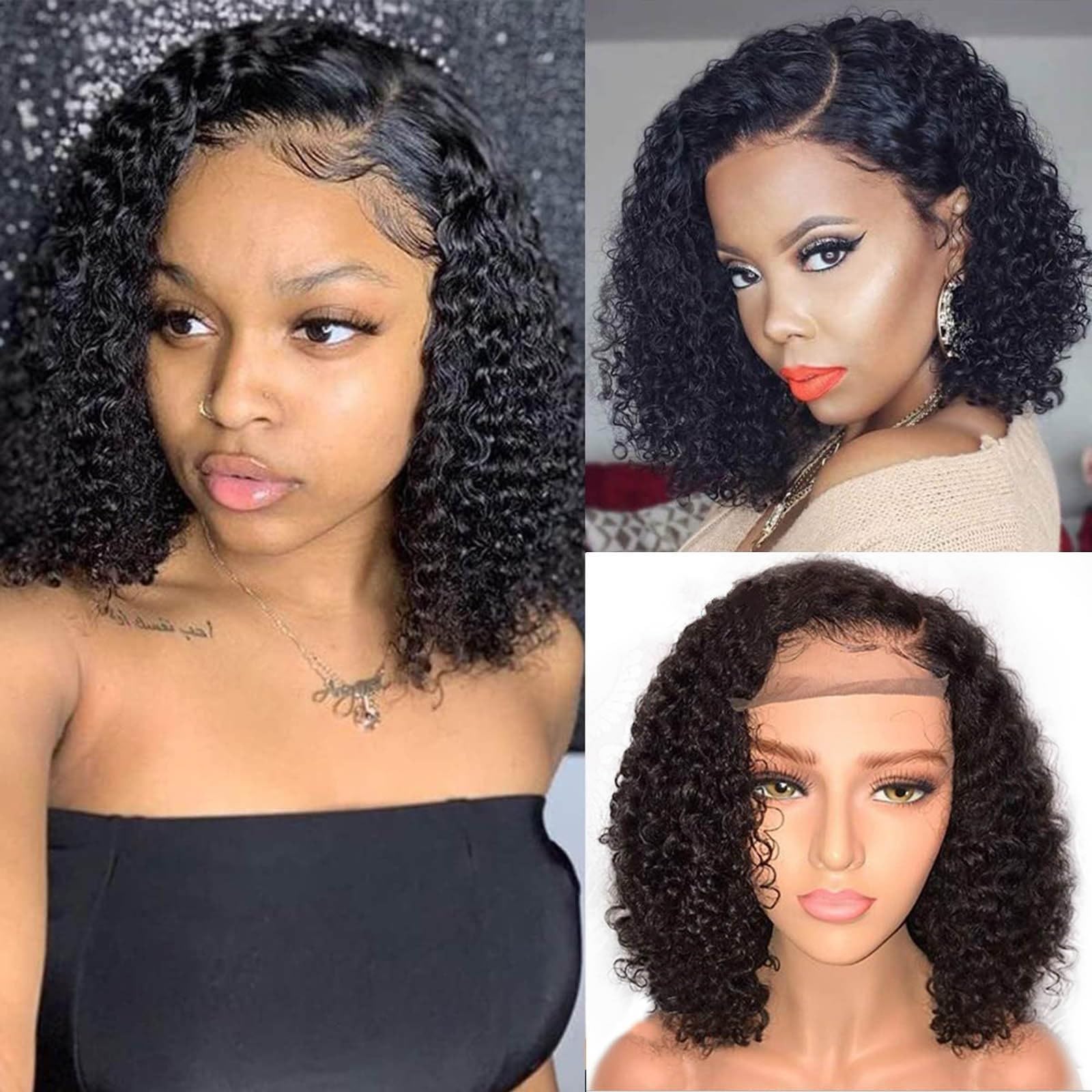 Amazon.com : 12 Inch Short Curly Bob Wig Human Hair 13x4 Lace Front ...