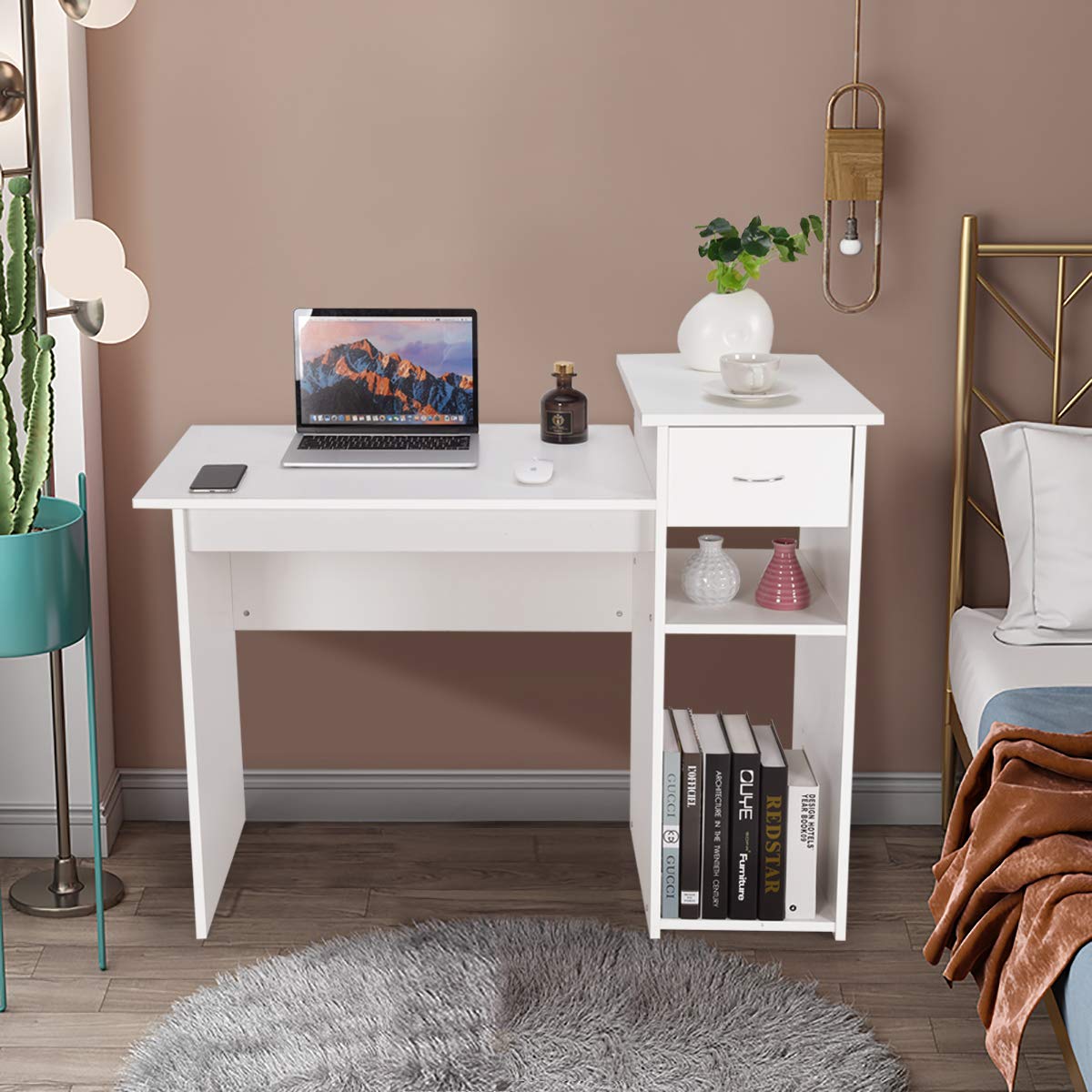 Tangkula White Compact Computer Desk, Perfect Small Desk for Samll ...