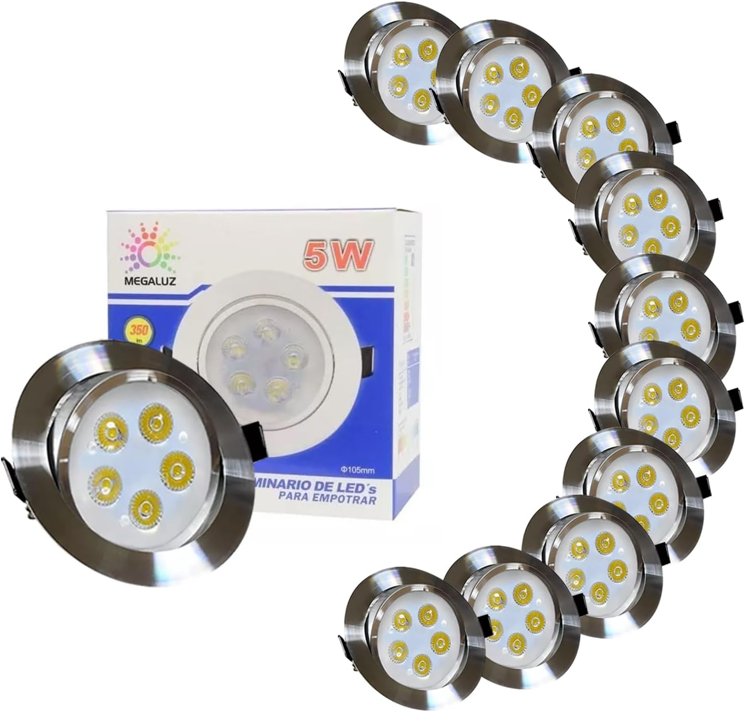 MEGALUZ Paquete 10,Lampara de techo, Plafon Led, Luminario De Led 5w Empotrar Dirigible Spot Luz ...