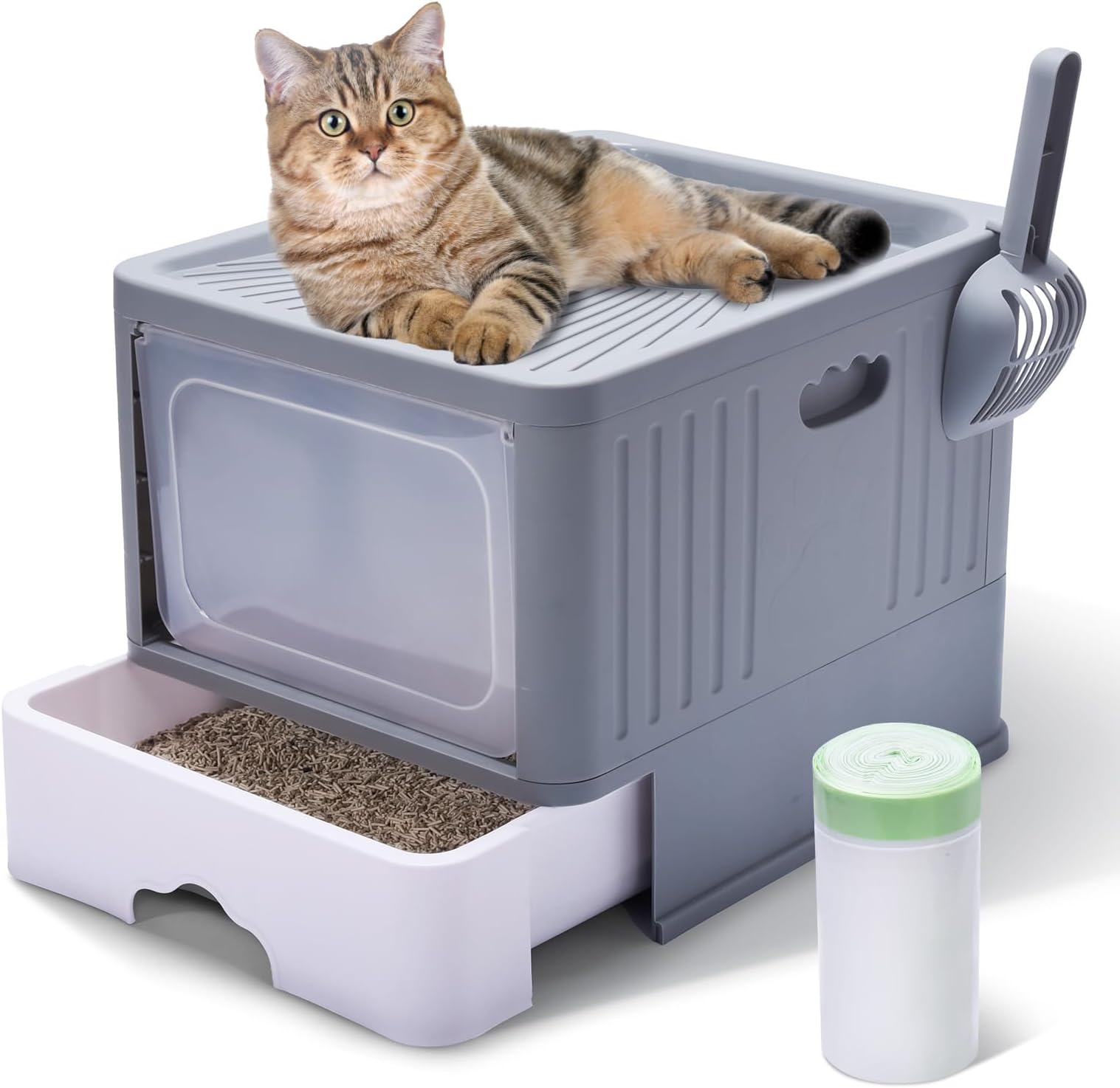Amazon.com: Foldable Cat Litter Box with Lid, Enclosed Drawer Litter ...