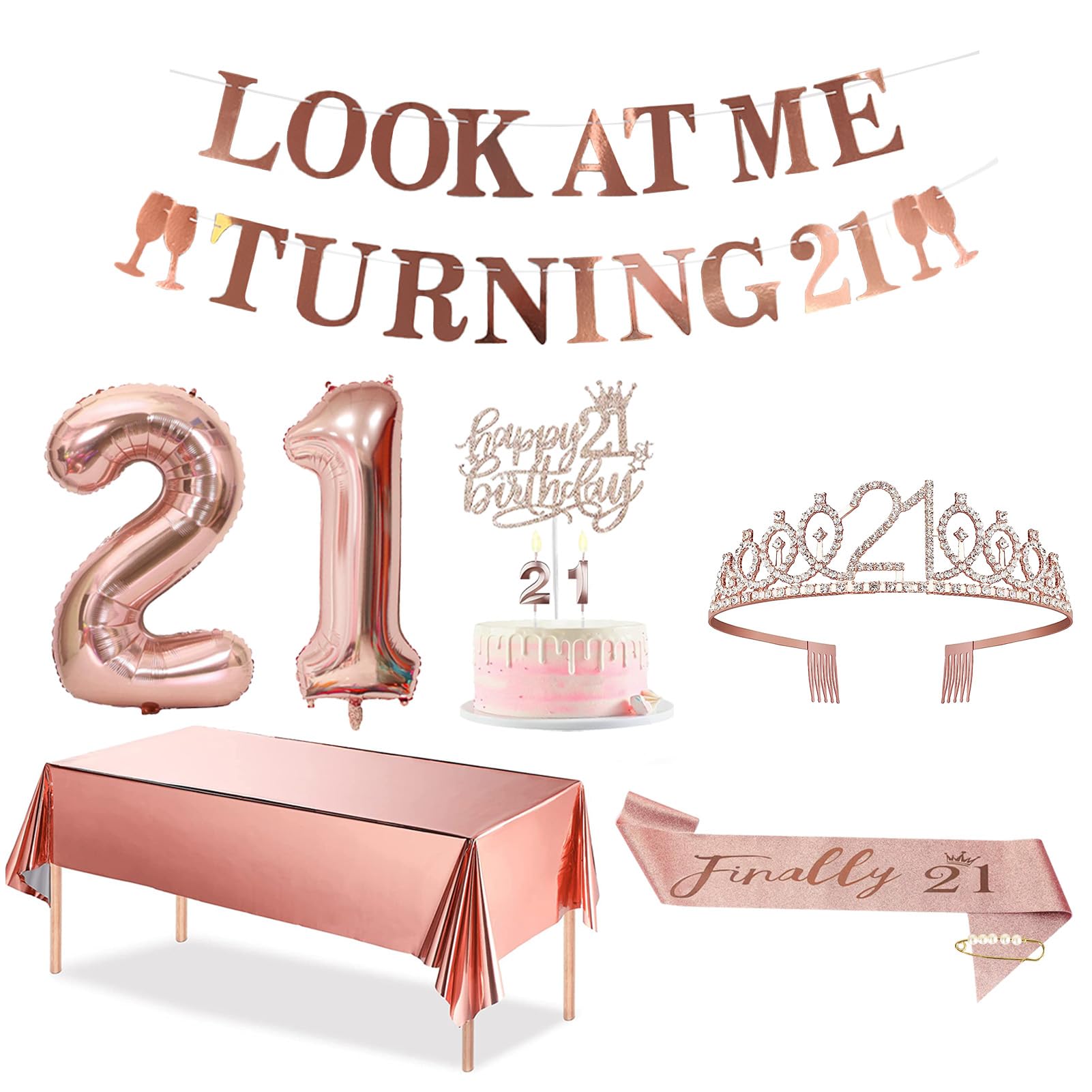 Amazon.com: Trgowaul 21st Birthday Decorations for her, Pink Rose Gold Birthday Decor for Girls ...