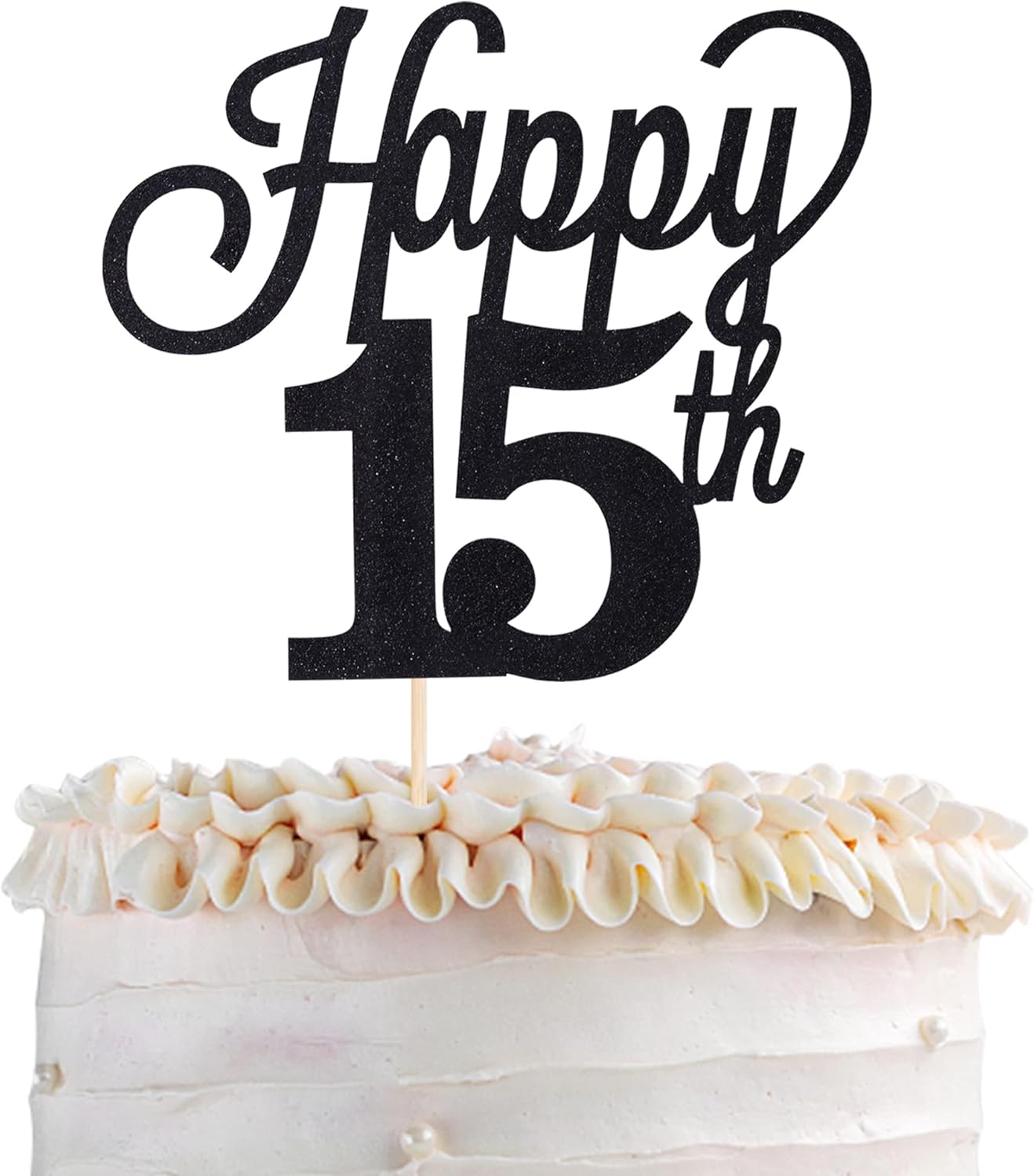 Amazon.com: 1 Pack Happy 15th Cake Topper Black Glitter Number 15 ...