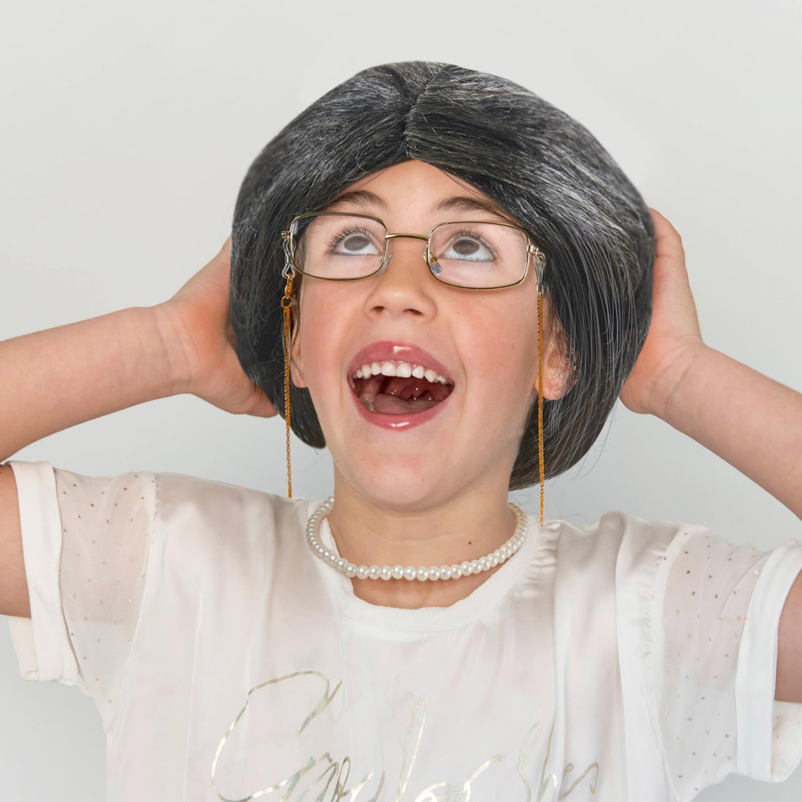 Ceenna 9 Pcs Halloween Old Lady Costume for Women Kids Grandma Wig ...
