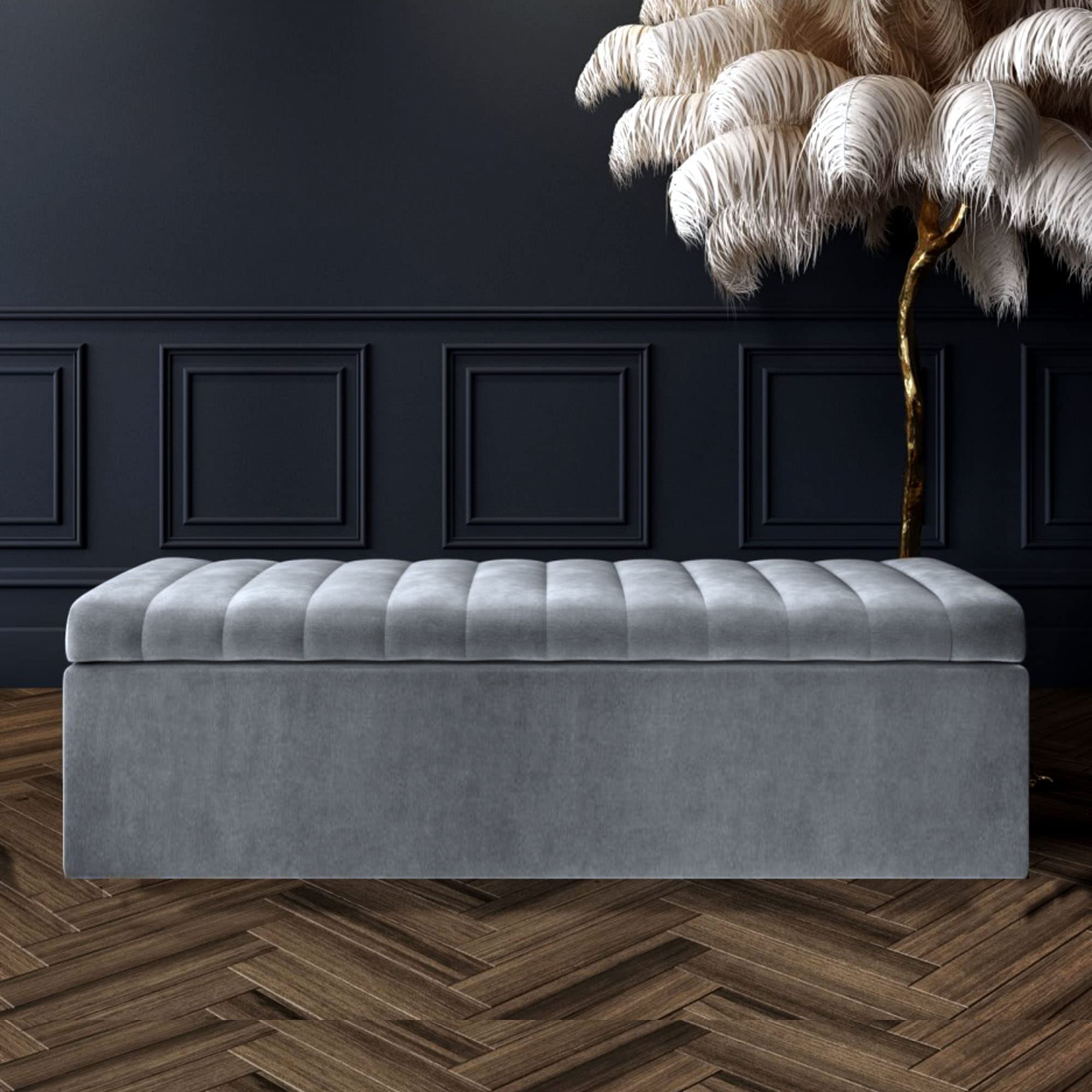 Ottoman Storage Box - Lined Striped Ottoman Box - Plush Velvet ...