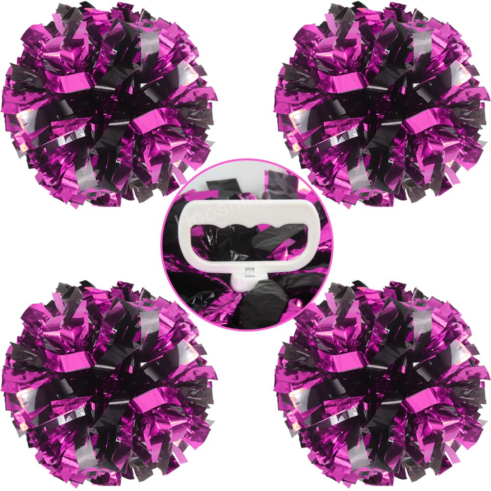 Snapklik.com : Hooshing 4PCS Hot Pink And Black Pom Poms Cheerleading