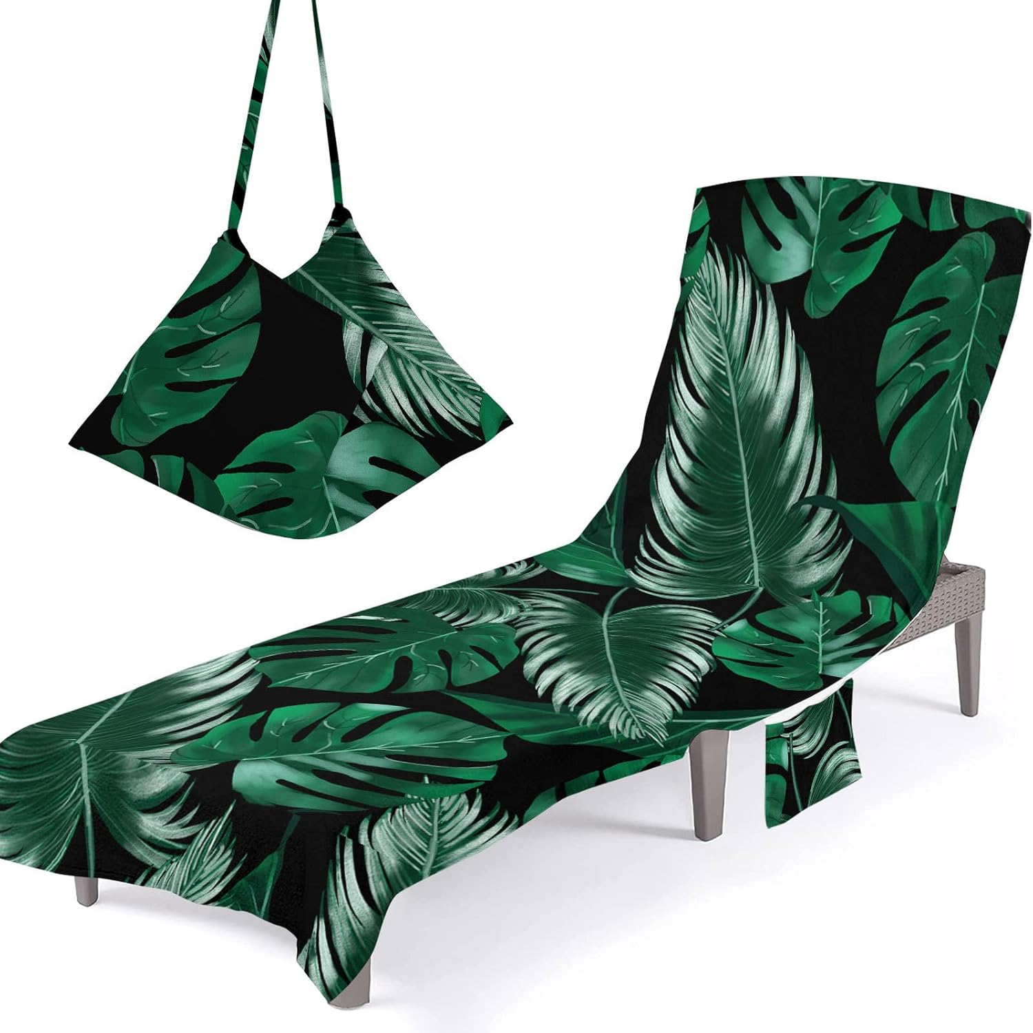 Surwin Sun Lounger Beach Towel with Pockets, Banana Leaf Summer Beach ...
