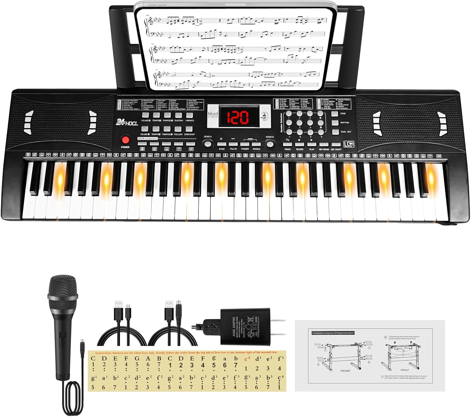 Amazon.com: 24HOCL Kids Piano Keyboard, 61 Lighted Keys Electric ...