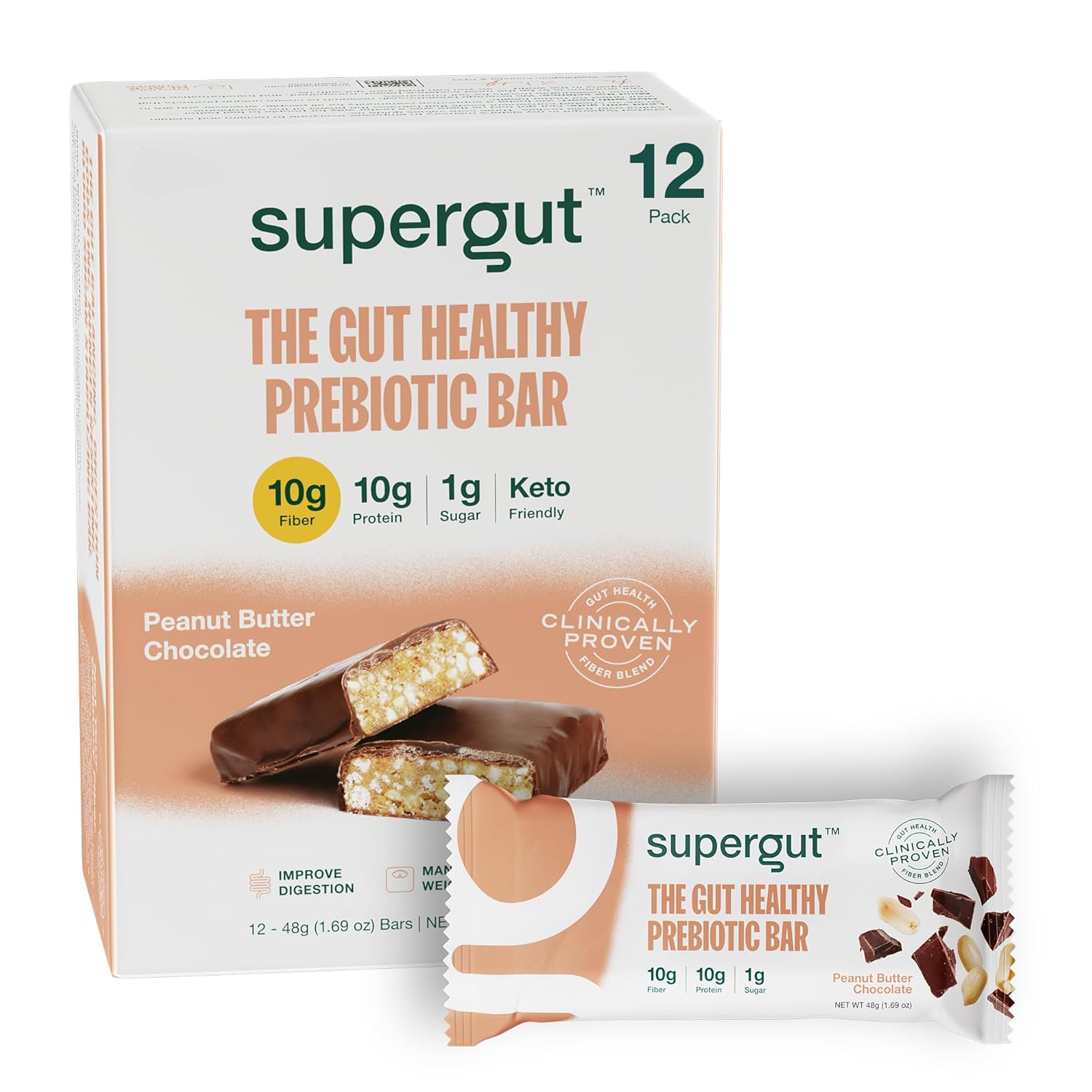 Amazon.com : Supergut GLP-1 Boosting Prebiotic Bars, Peanut Butter ...