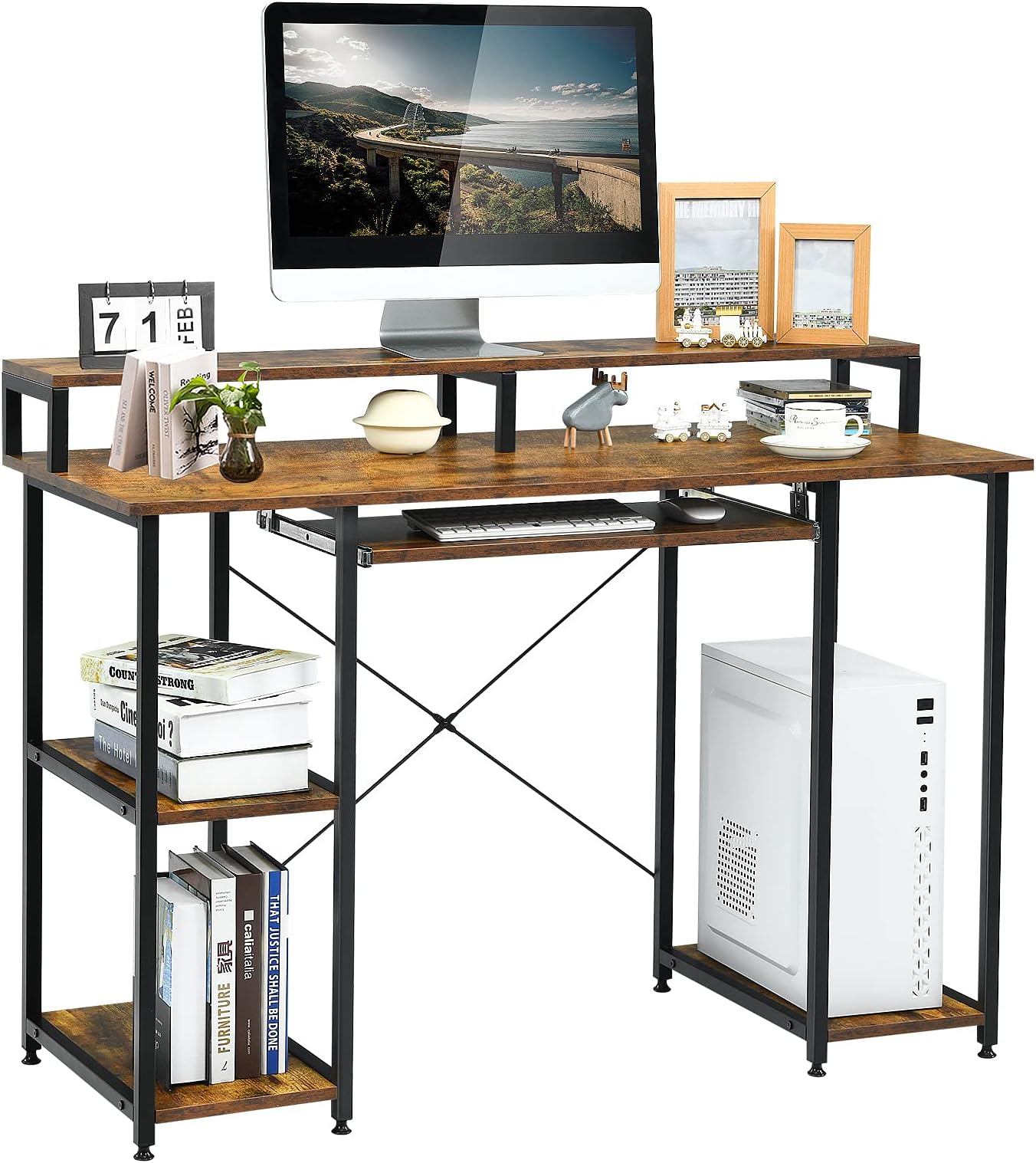 Amazon.com: TechLand Industrial Computer Desk with Storage Shelves ...