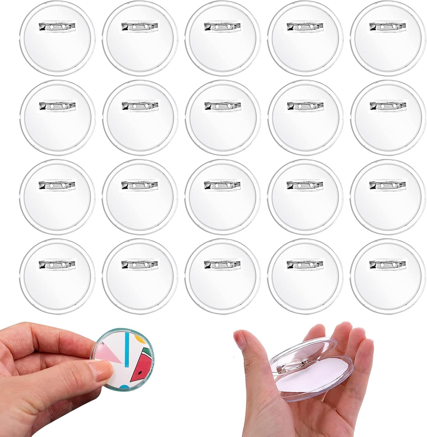 20Pcs Transparent Badge Making Kit Acrylic Badge Buttons Reusable Badge ...