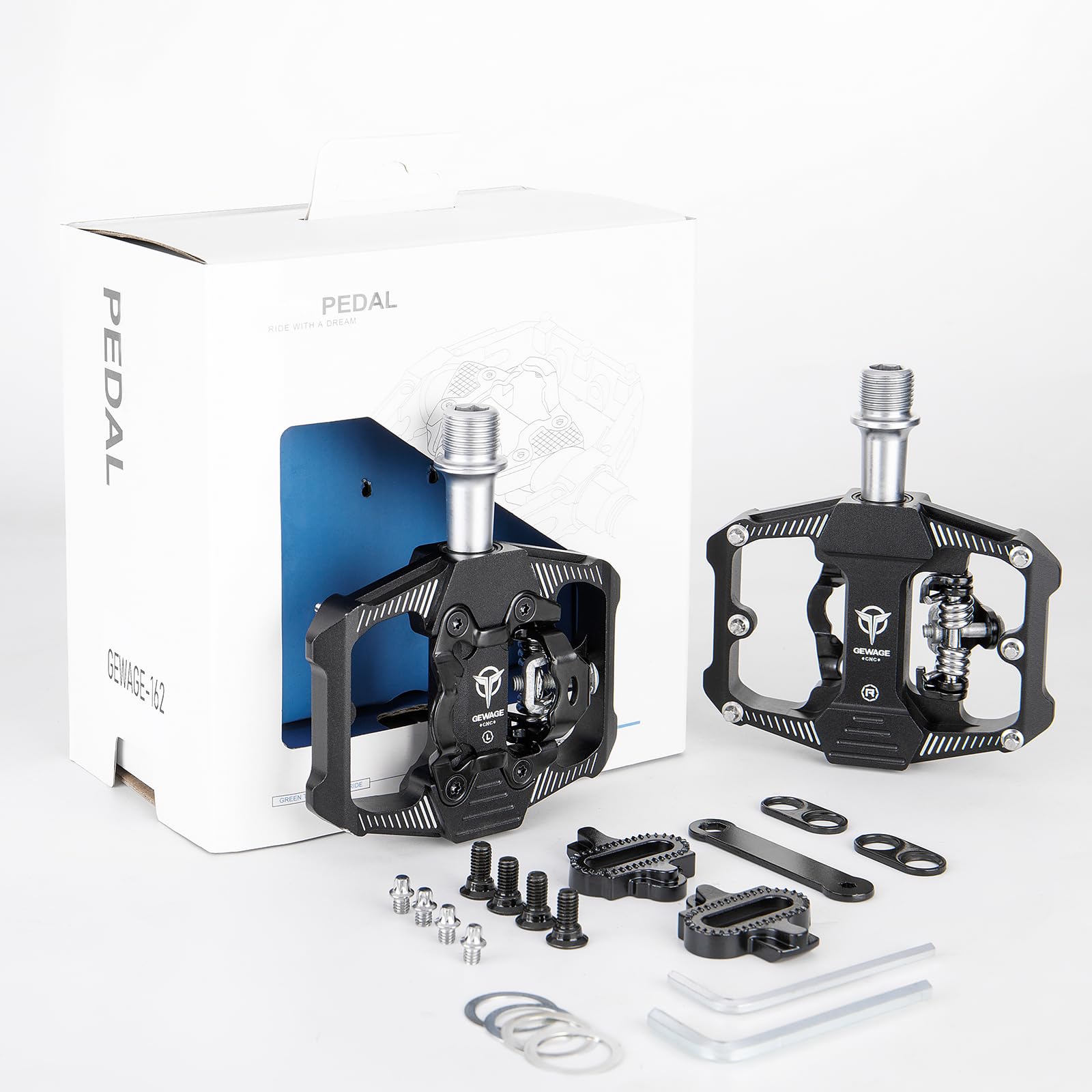 Mountain Bike Pedals - Dual Function Flat and Clipless Pedal - 3 Sealed Bearing Platform Pedals ...