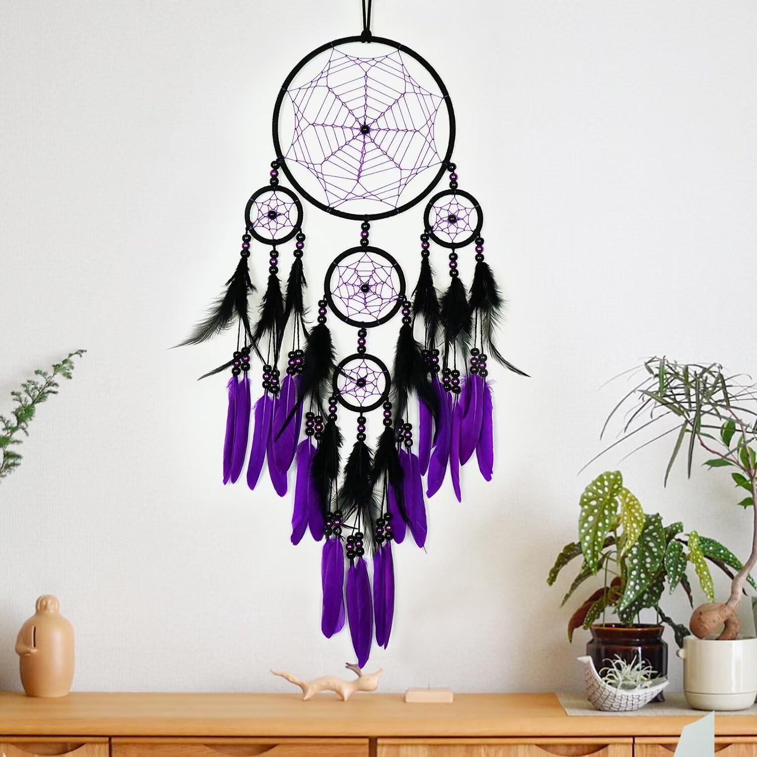 Purple and Black Dream Catcher Wall Decor Feather Dream Catchers with ...