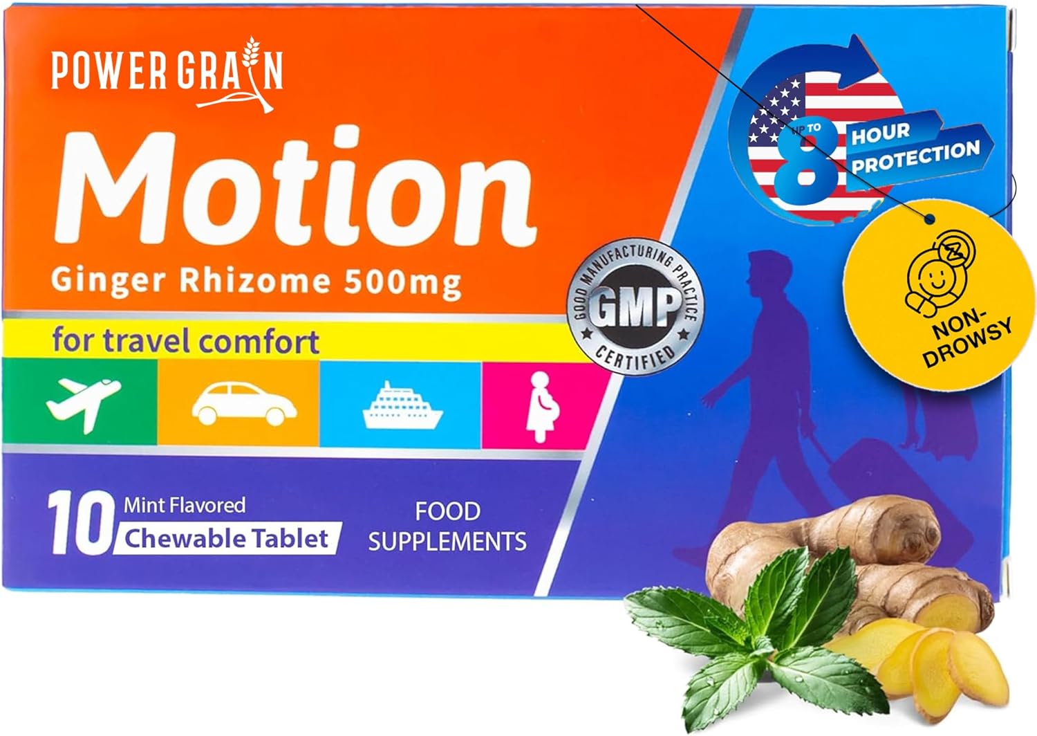 Amazon.com: Power Grain Travel and Motion Sickness Tablets - 500mg ...