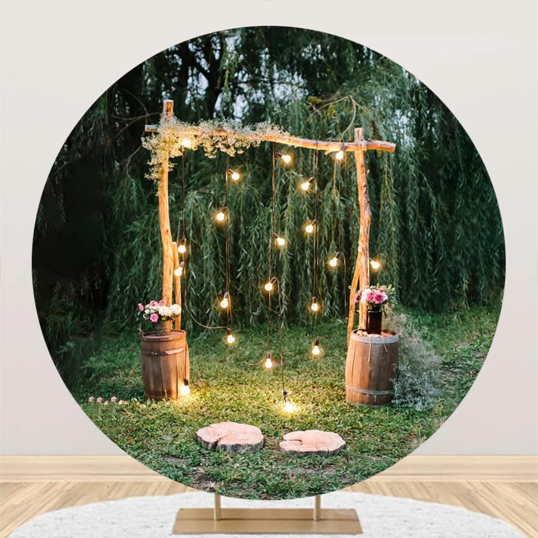 Amazon.com : AOFOTO 7x7ft Rustic Wedding Round Backdrop Garden String ...