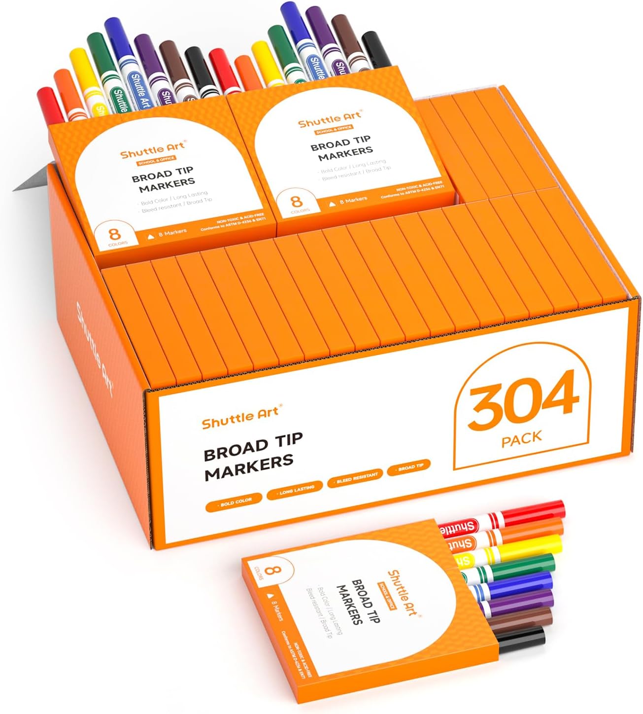 Shuttle Art 304 Pack Washable Markers, 8 Colors Broad Line Markers ...