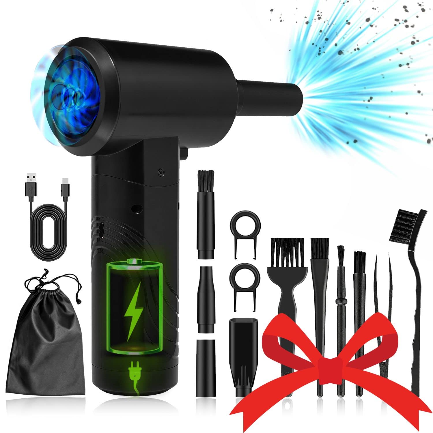 Electric Air Duster Compressor - USB-C Rechargeable 6,000mAh Battery ...